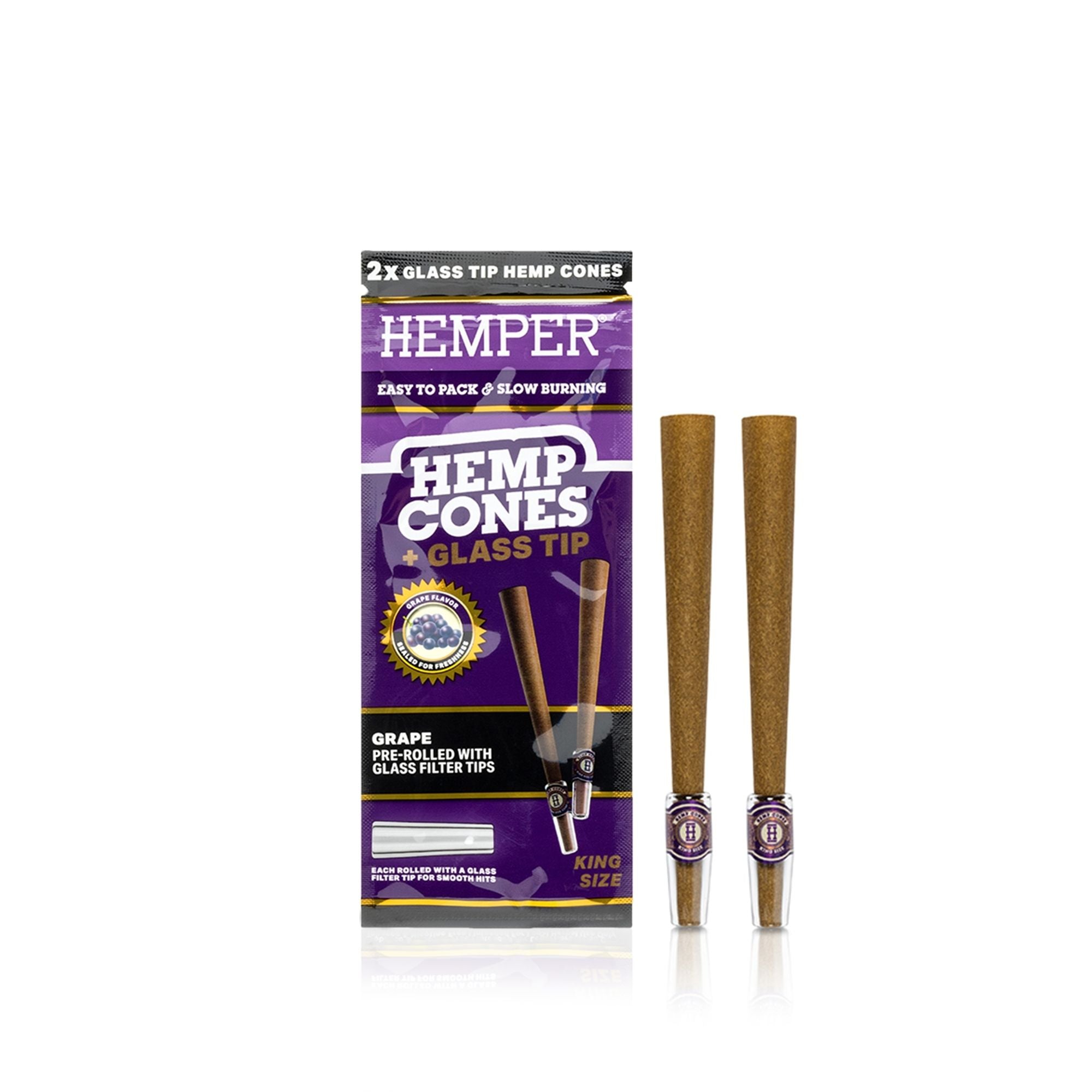 HEMPER Grape Flavored Cones with Glass Filter Tips – 2-Pack