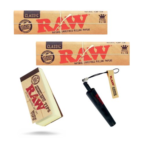 Combo of 2 Packs of Raw Classic Paper and a Raw Wide Tips with a Raw C